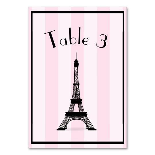 Chic Parisian Pink Stripe Black Eiffel Tower Table Number | Zazzle.com