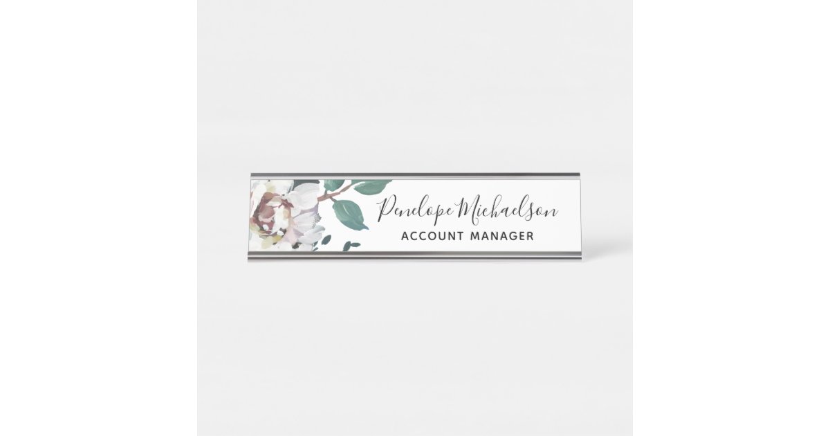 Chic Pastel Floral with Name and Title Desk Name Plate | Zazzle