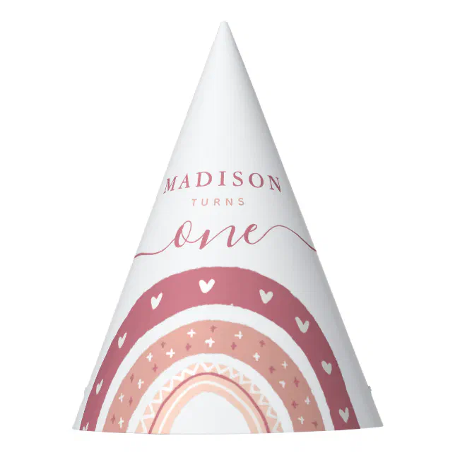 Chic Pastel Pink Rainbow Boho Birthday Party Hat | Zazzle