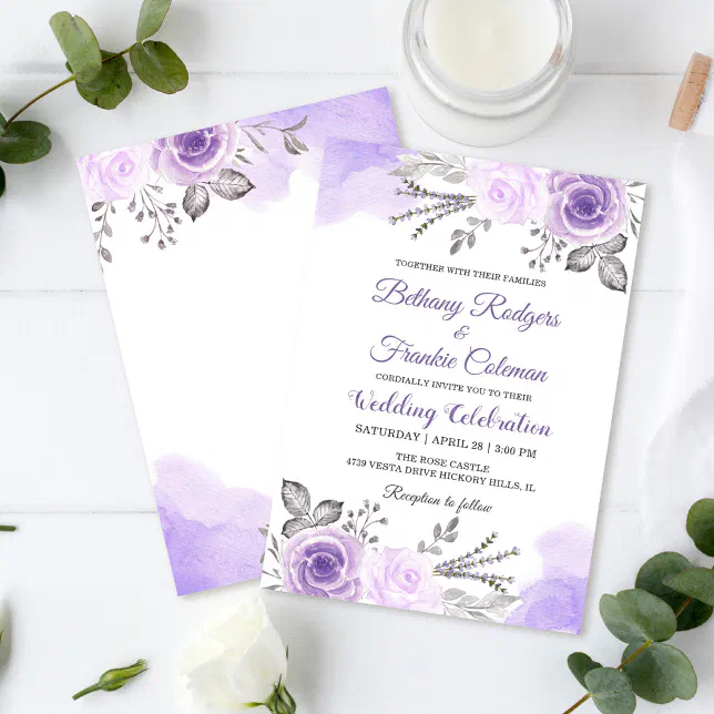 Chic Pastel Purple Floral Watercolor Wedding Card | Zazzle
