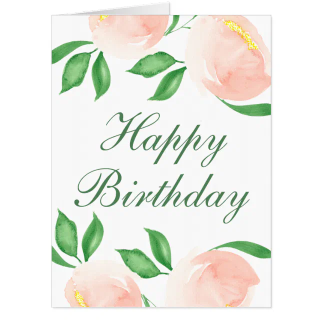 Chic Peach Blush Watercolor Floral Happy Birthday Card | Zazzle