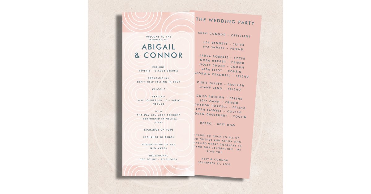 Chic Peach Ovals & Circles Wedding Program | Zazzle