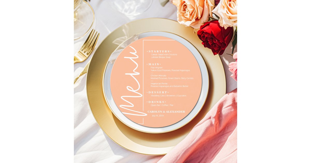 Chic Peach Round Menu | Zazzle