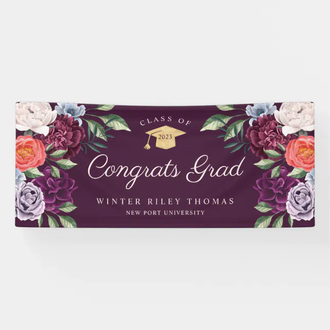 Chic Peonies Rose Floral Graduate Graduation Party Banner | Zazzle