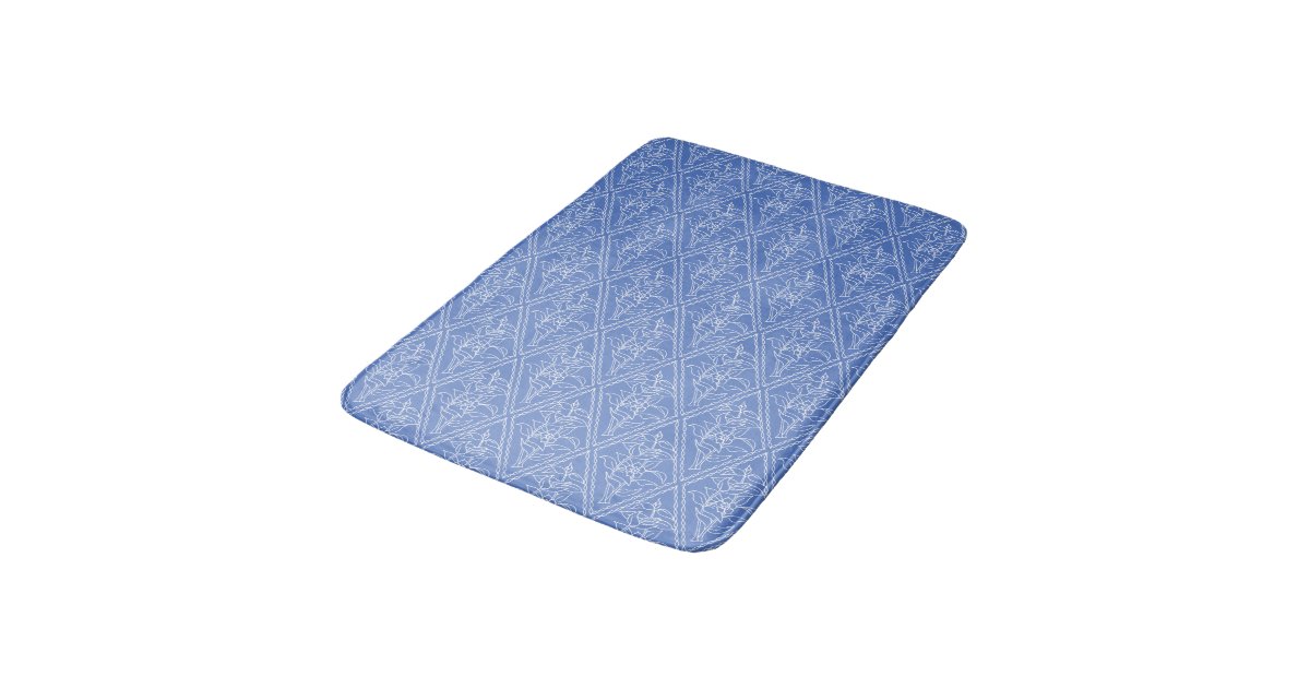 Chic Periwinkle Blue Floral Diamond Pattern Bath Mat | Zazzle