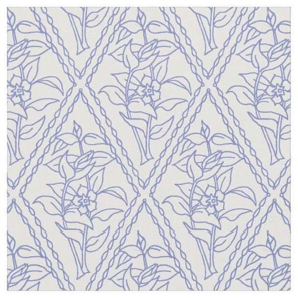 Chic Blue Vintage Periwinkle Floral Pattern Fabric | Zazzle