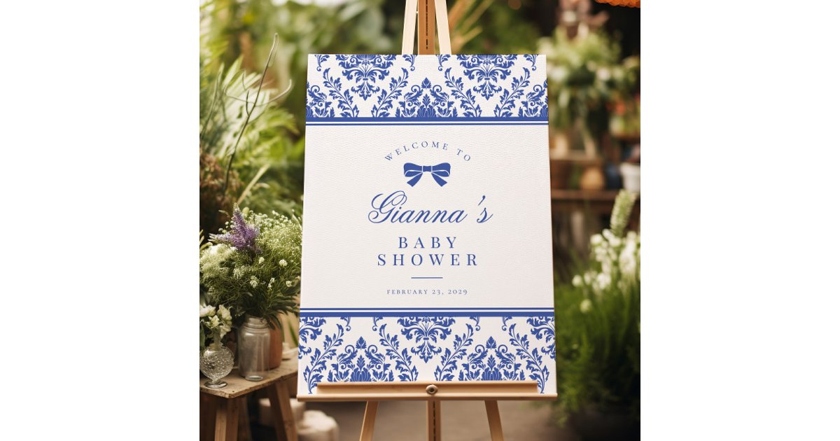Chic Periwinkle Ribbon Baby Shower Welcome Sign | Zazzle