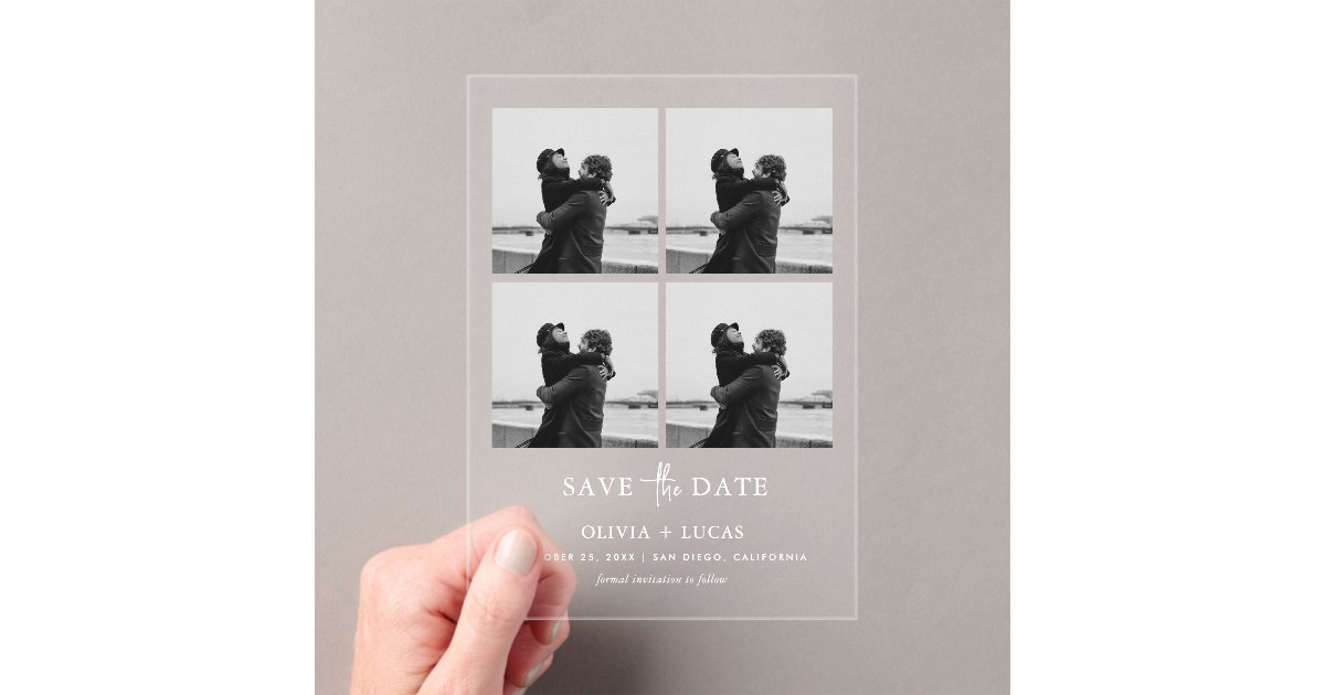 Chic Photo Collage Wedding Save The Date Acrylic Invitations | Zazzle