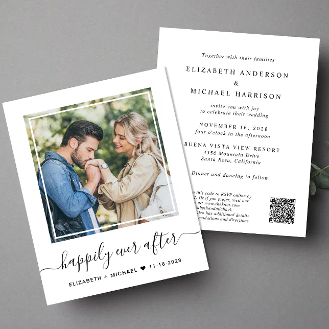 Chic Photo QR Code Budget Wedding Invitation | Zazzle