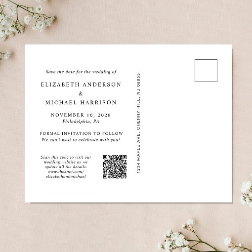 Chic Photo QR Code Save The Date Announcement Postcard | Zazzle