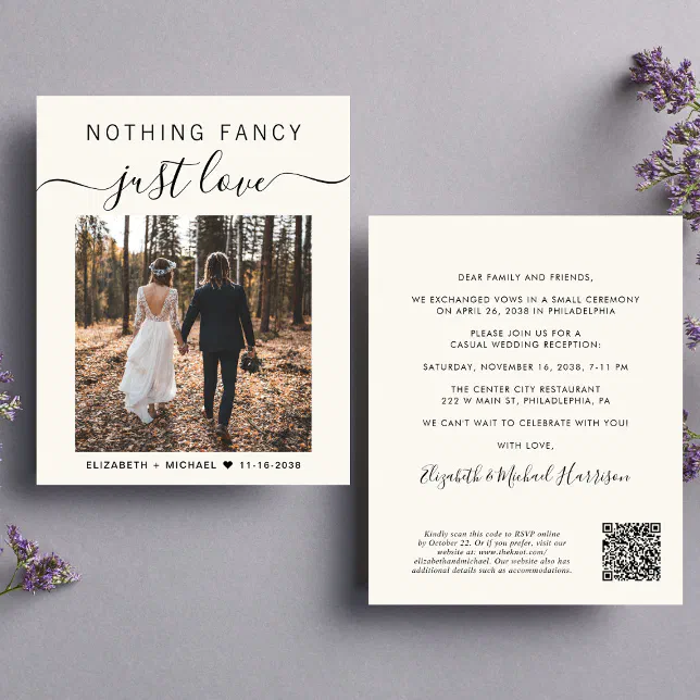 Chic Photo QR Code Wedding Reception Invitation | Zazzle