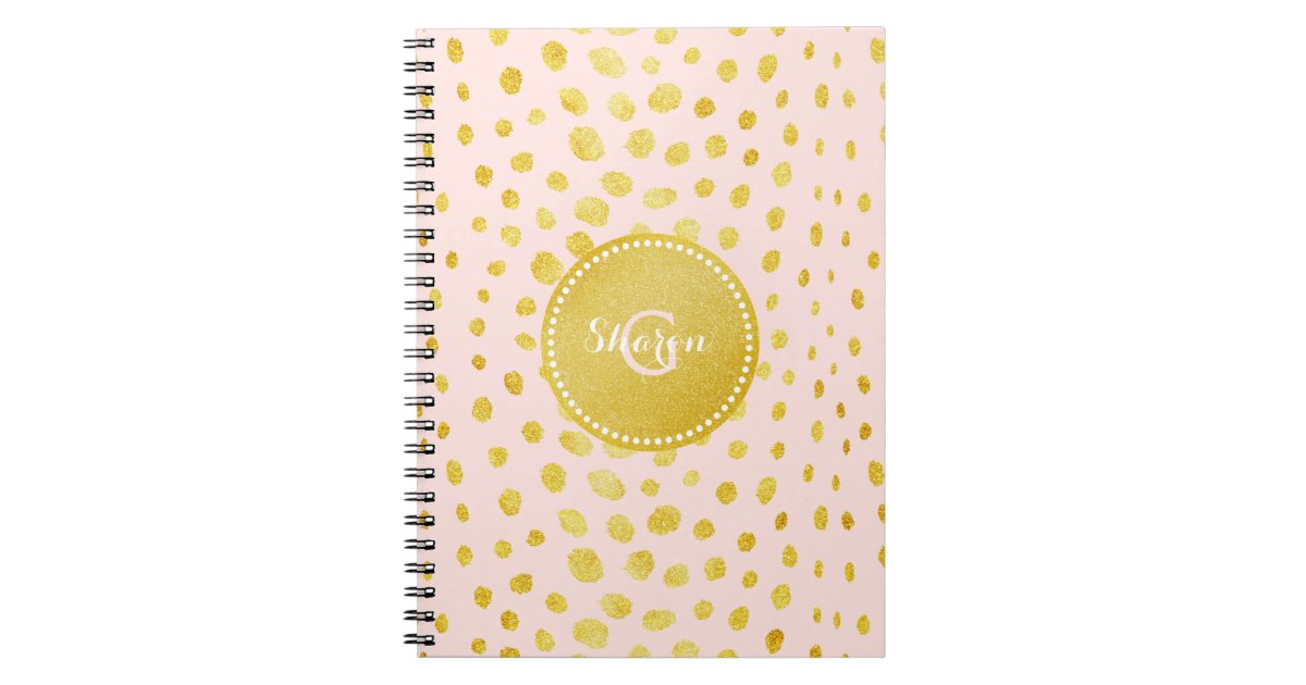 Chic pink faux gold glitter cheetah print monogram notebook | Zazzle