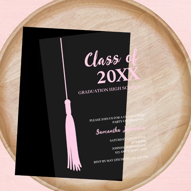 Chic Pink Feminine 2025 Grad Tassel Graduation Acrylic Invitations | Zazzle