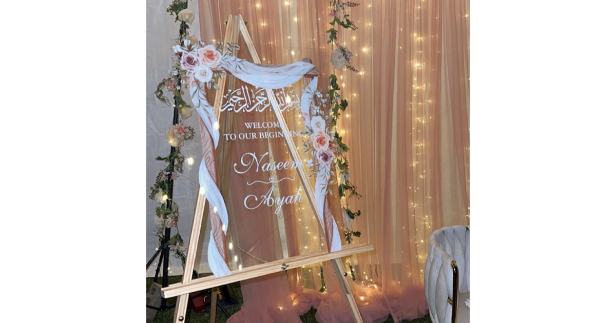 Chic Pink Floral Muslim Islamic Arabic Party Acrylic Sign | Zazzle