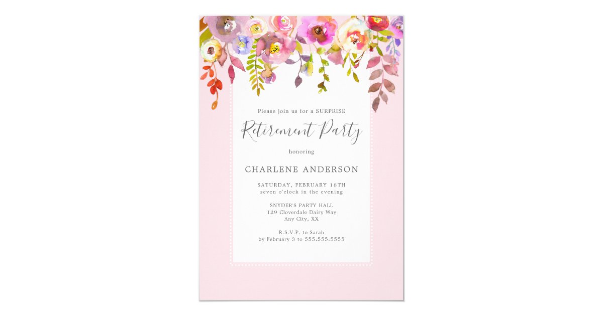 Chic pink floral retirement party invitation | Zazzle.com
