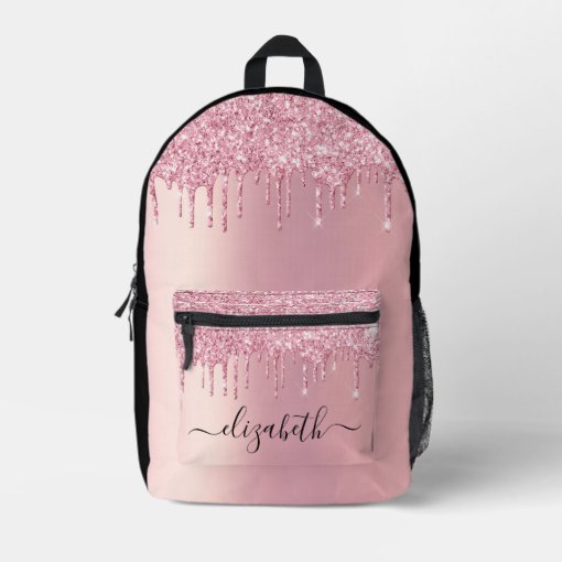 Chic Pink Glitter Custom Printed Backpack | Zazzle