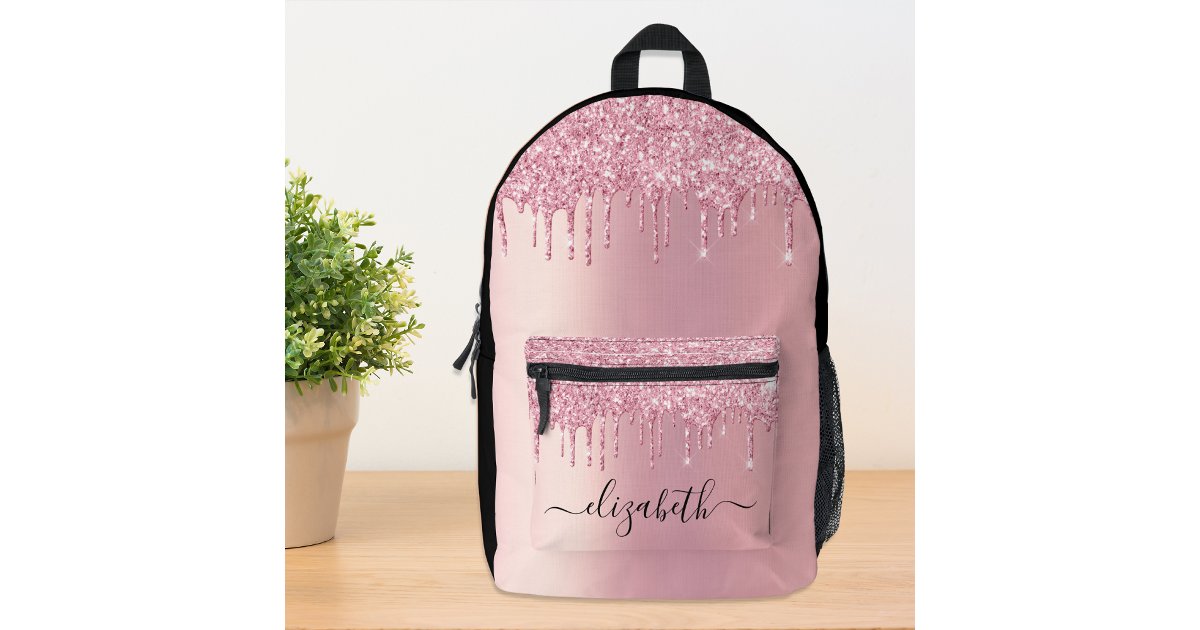 Chic Pink Glitter Custom Printed Backpack | Zazzle
