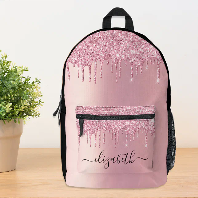Chic Pink Glitter Custom Printed Backpack | Zazzle
