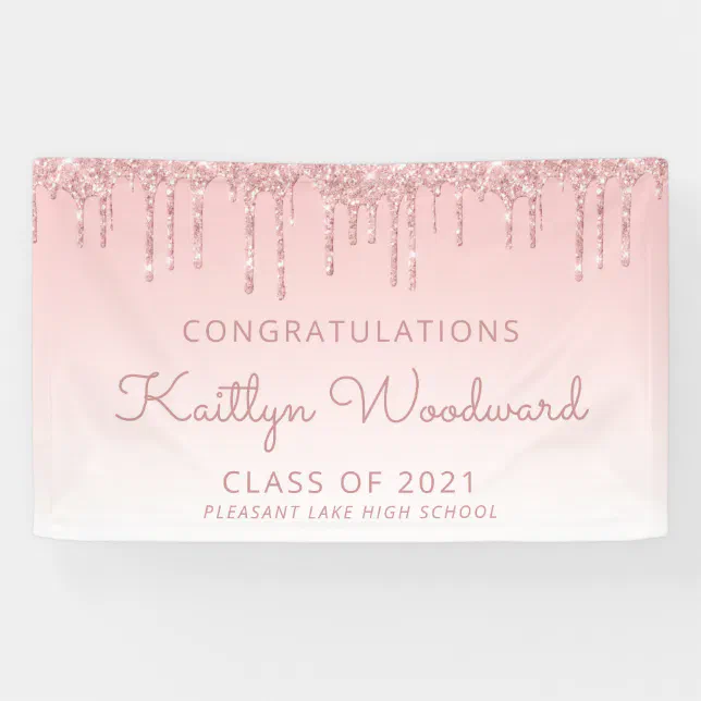 Chic Pink Glitter Drip Graduation Banner | Zazzle
