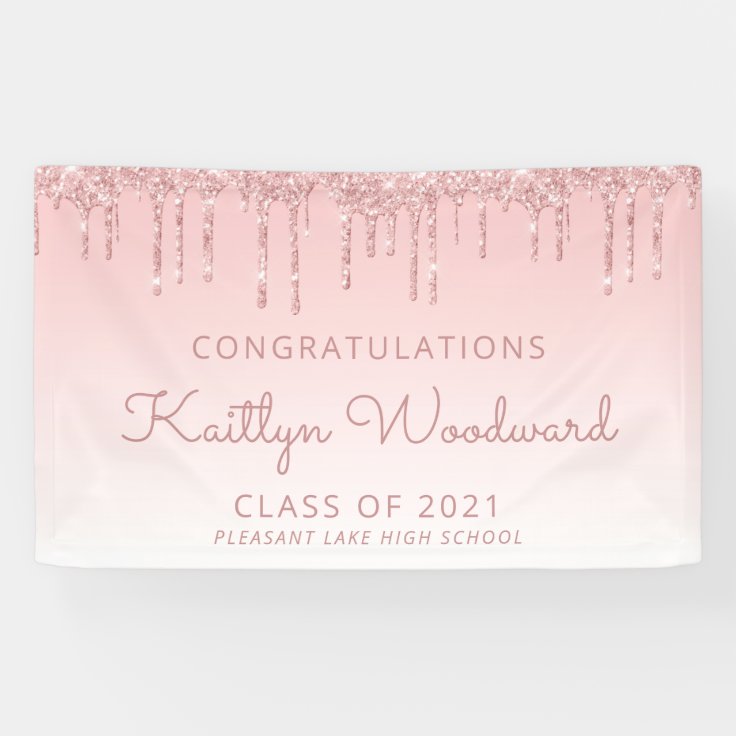 Chic Pink Glitter Drip Graduation Banner | Zazzle