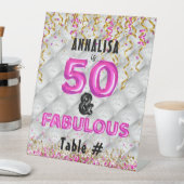 Chic Pink Glitter Gold 50 Fabulous 50th Birthday Pedestal Sign | Zazzle