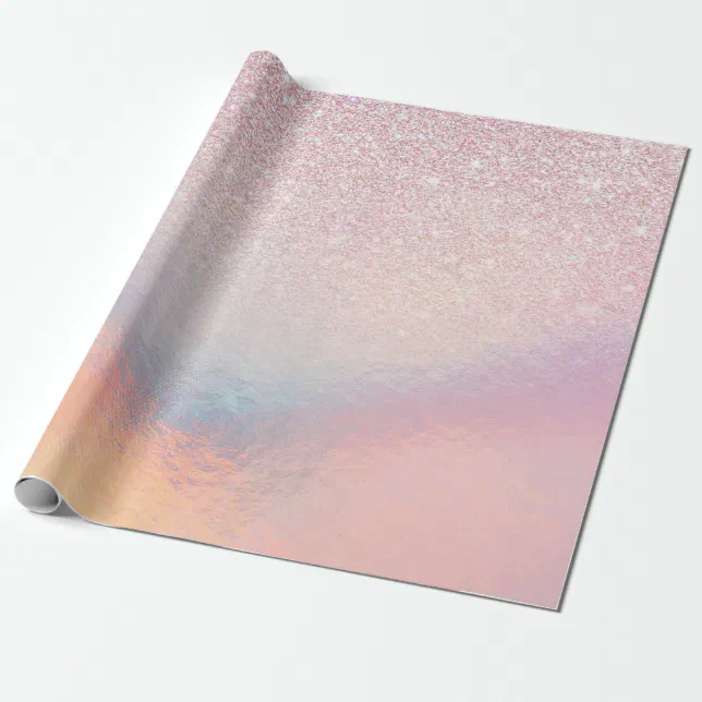 Chic Pink Glitter Iridescent Holographic Gradient Wrapping Paper | Zazzle
