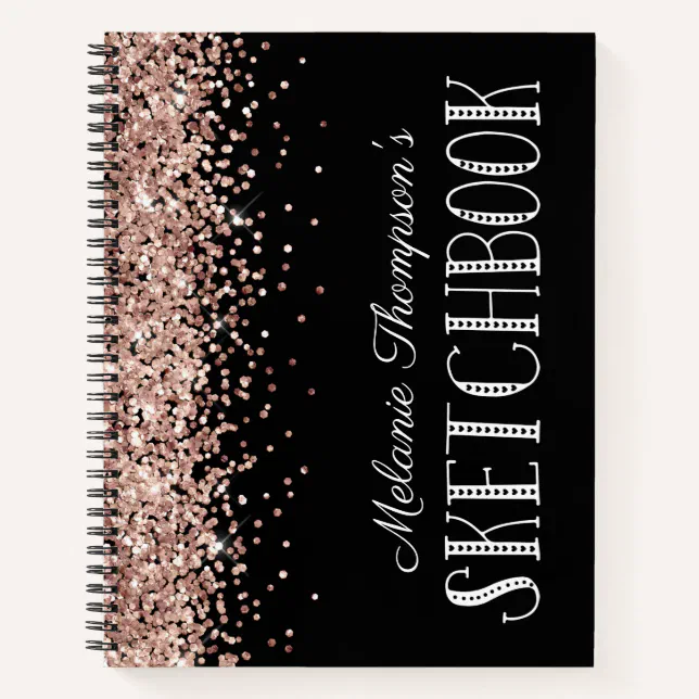Chic Pink Glitter Personalized Name Sketchbook Notebook | Zazzle
