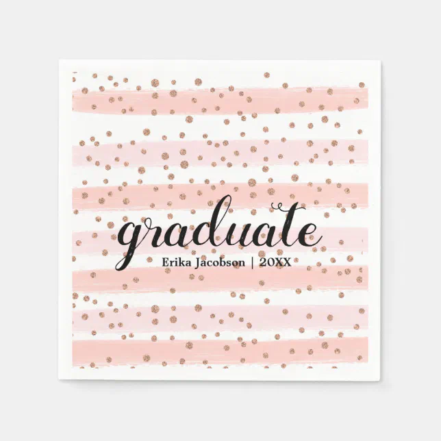 Chic Pink & Gold Striped Graduate Party Napkins | Zazzle