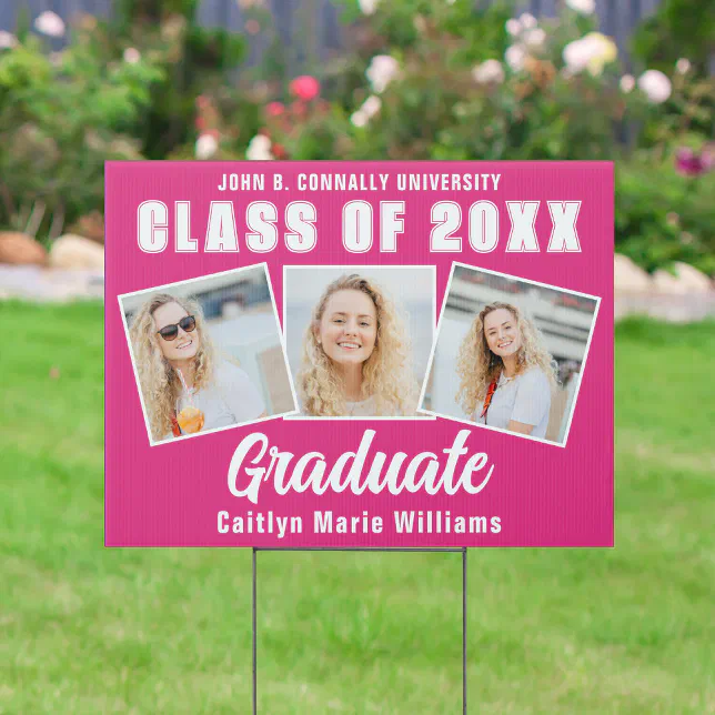 Chic Pink Graduate Photo Collage Graduation Yard Sign | Zazzle