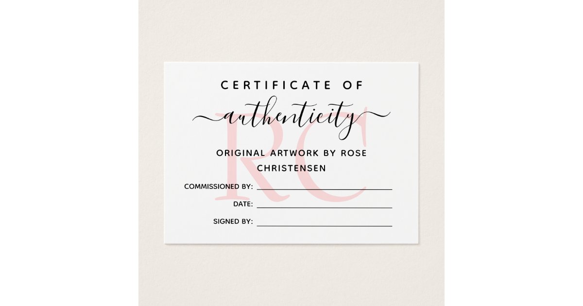 Chic Pink Monogram Certificate of Authenticity | Zazzle