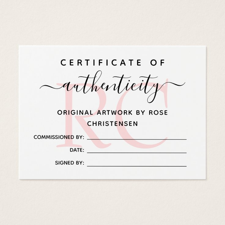 Chic Pink Monogram Certificate of Authenticity | Zazzle