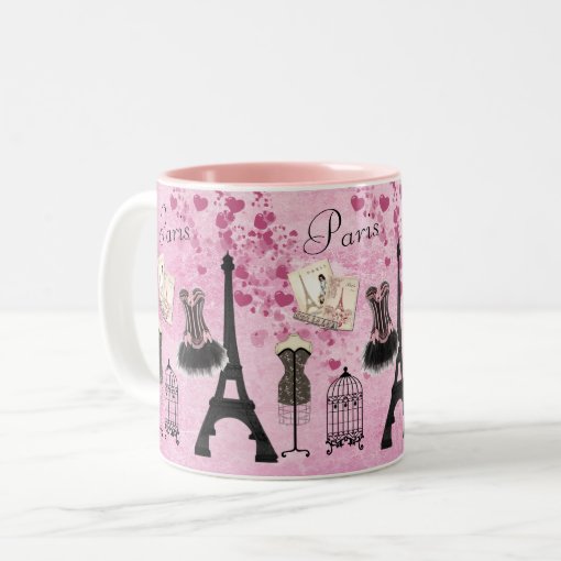 Chic Pink Paris Eiffel Tower Fashion Two-Tone Coffee Mug | Zazzle