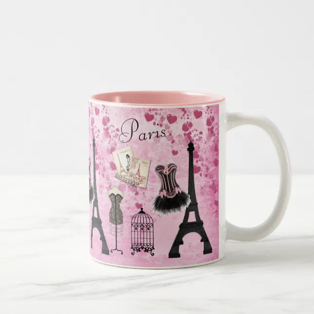 Chic Pink Paris Eiffel Tower Fashion Two-Tone Coffee Mug | Zazzle