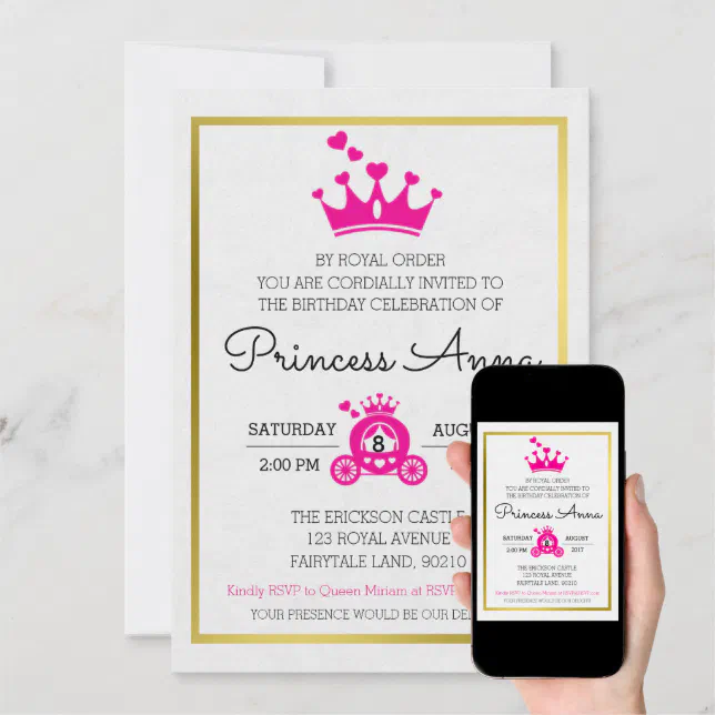Chic Pink Princess Birthday invitation | Zazzle