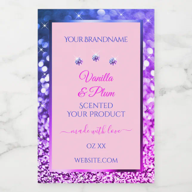 Chic Pink Purple Blue Ombre Glitter Product Labels | Zazzle