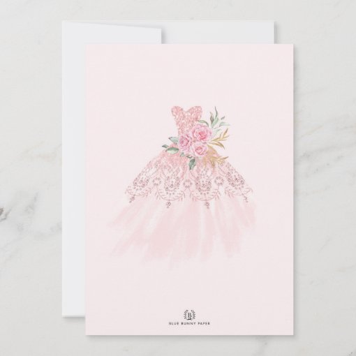 Chic Pink Roses Crown Princess Dress Quinceañera I Invitation | Zazzle