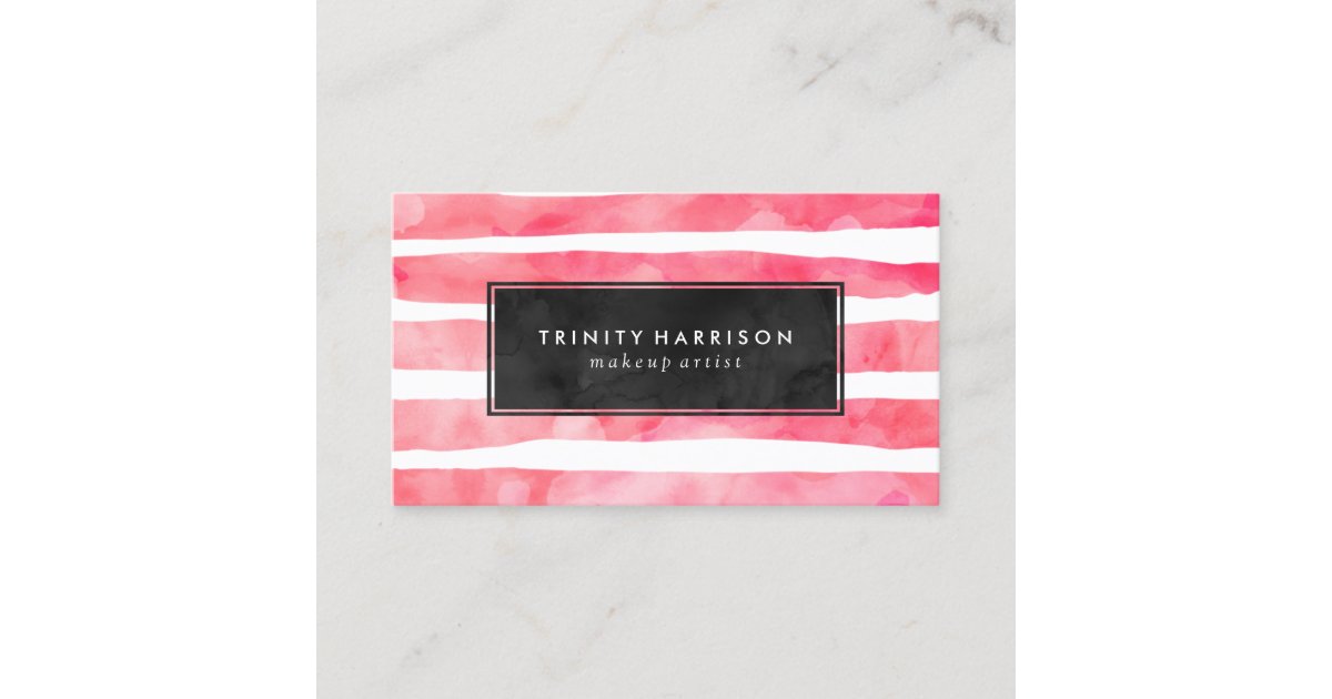 Chic Pink Watercolor Stripes | Chalkboard Business Card | Zazzle