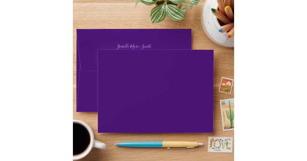 Chic Plain Purple Color Wash Wedding A7 Invite Envelope | Zazzle