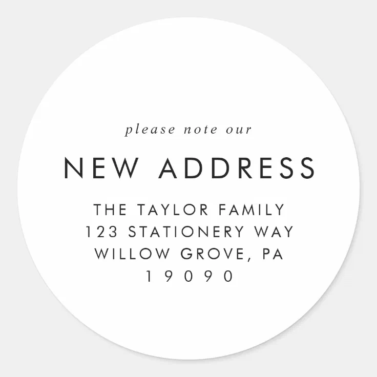 Chic Please Note Our New Address Envelope Classic Round Sticker | Zazzle