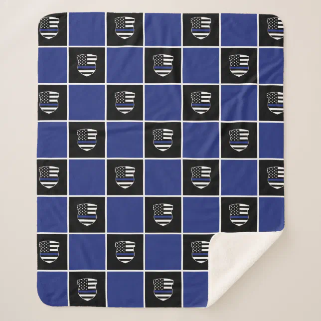 Chic Police Officer Thin Blue Line Badge Pattern Sherpa Blanket | Zazzle