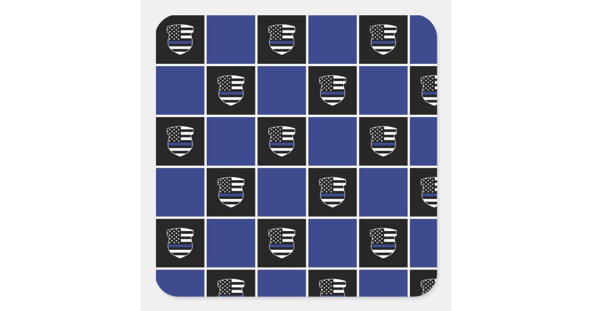 Chic Police Officer Thin Blue Line Badge Pattern Square Sticker | Zazzle