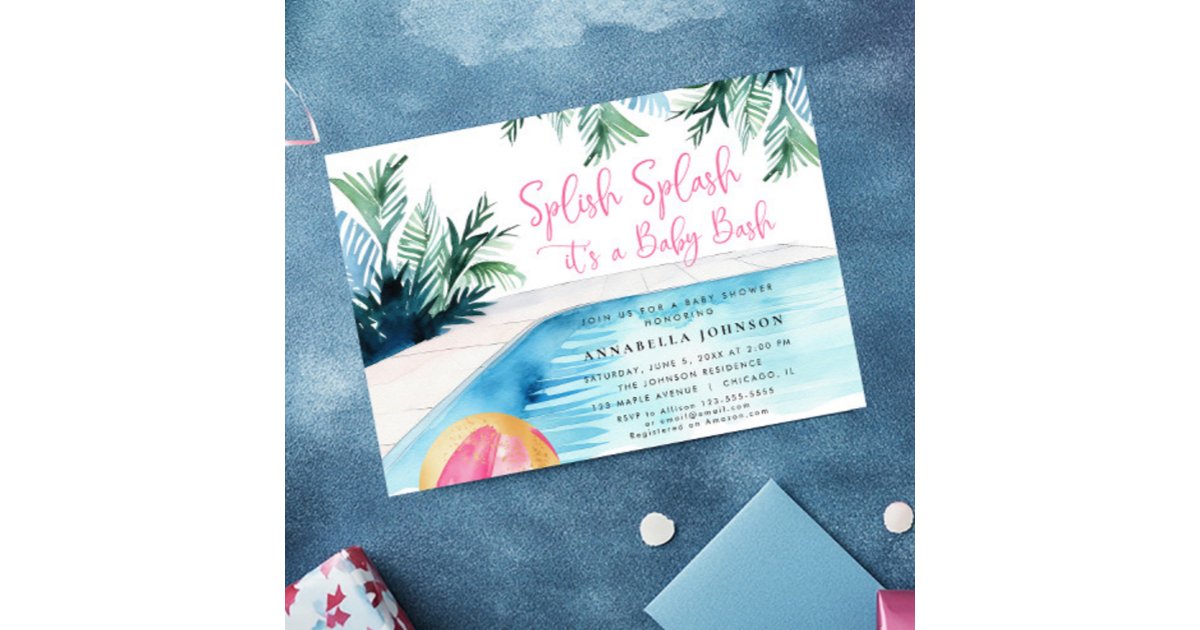 Chic pool party baby shower it's a girl invitation | Zazzle