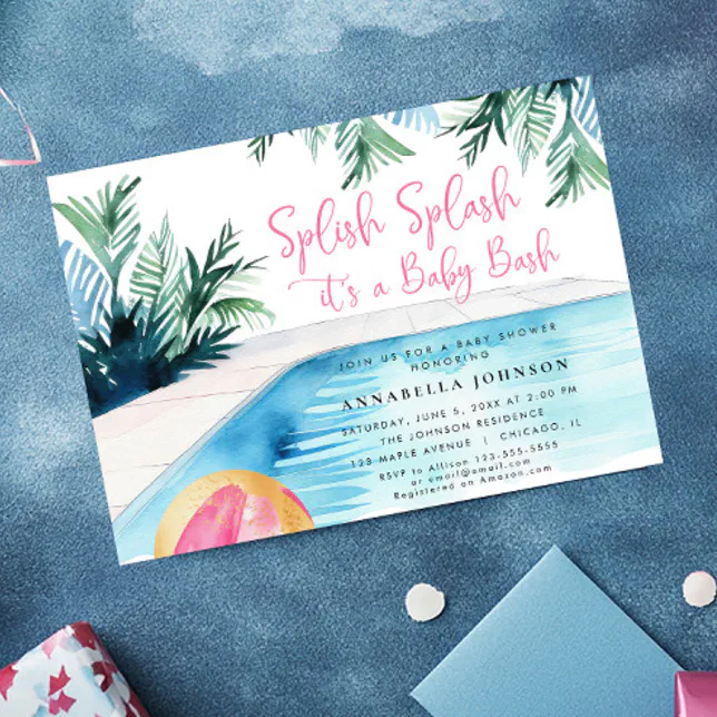 Chic pool party baby shower it's a girl invitation | Zazzle