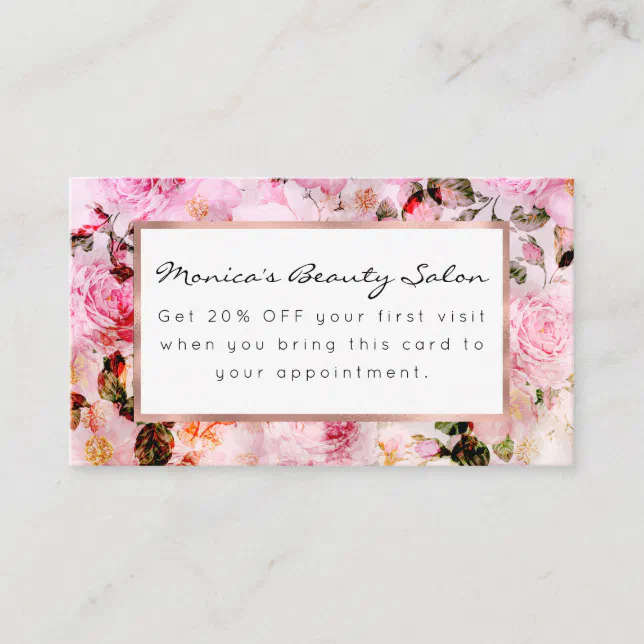 Chic Pretty Blush Pink Watercolor Roses Floral Discount Card | Zazzle