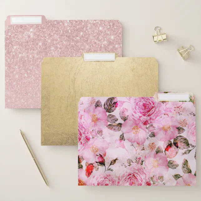 Chic Pretty Blush Pink Watercolor Roses Floral File Folder | Zazzle