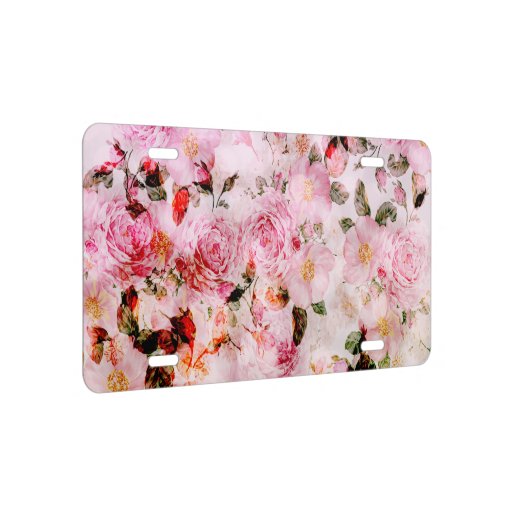 Chic Pretty Blush Pink Watercolor Roses Floral License Plate | Zazzle