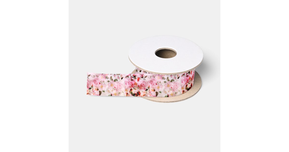 Chic Pretty Blush Pink Watercolor Roses Floral Satin Ribbon | Zazzle