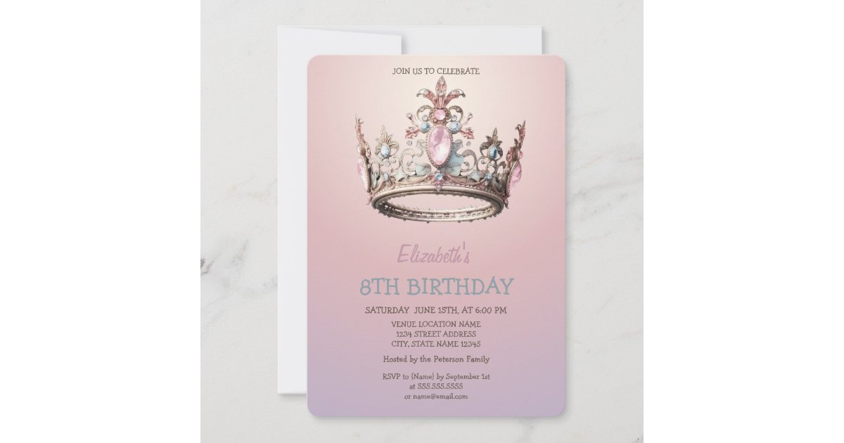Chic Princess Crown Glitter Birthday Invitation | Zazzle
