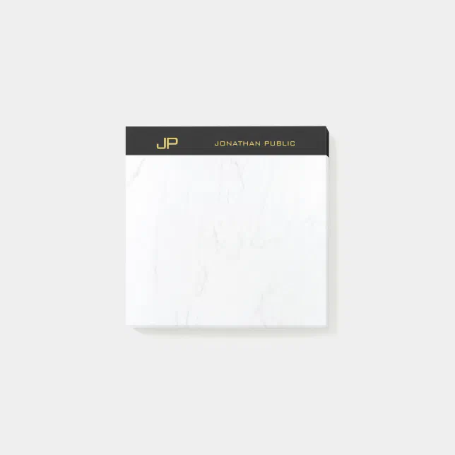 Chic Professional Monogram Black Gold Marble Post-it Notes | Zazzle