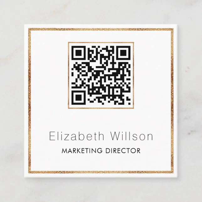 Chic Professional QR Code Gold Glitter Frame Square Business Card | Zazzle